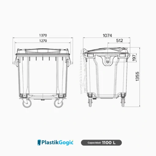 Contenedor con 4 ruedas Plastic Gogic RPBI 1100 L Mexcomer